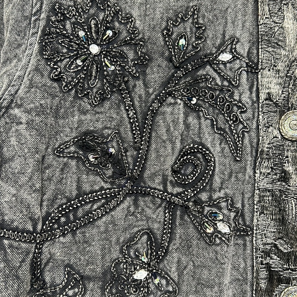 Vintage Flashback Gray Embroidered Sequin Jacket Boho… - Gem